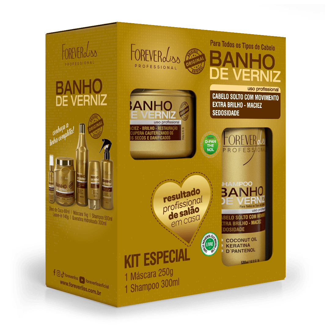Kit Especial Banho De Verniz Forever Liss Com Shampoo 300ml Máscara 250g